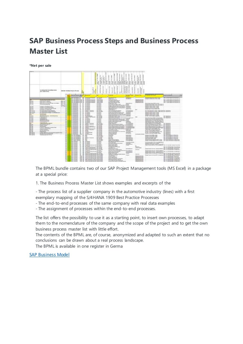 SAP Business Process Steps and Business Process Master List