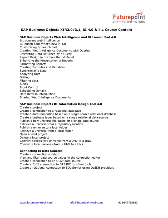 Sap business objects bobi training | PDF