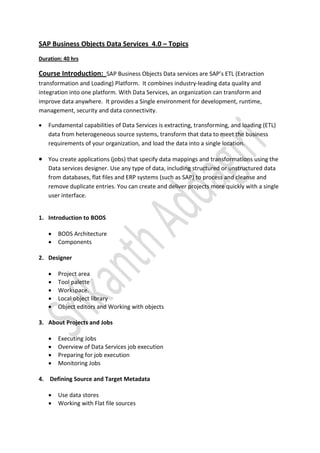 Sap business objects data services toc | PDF