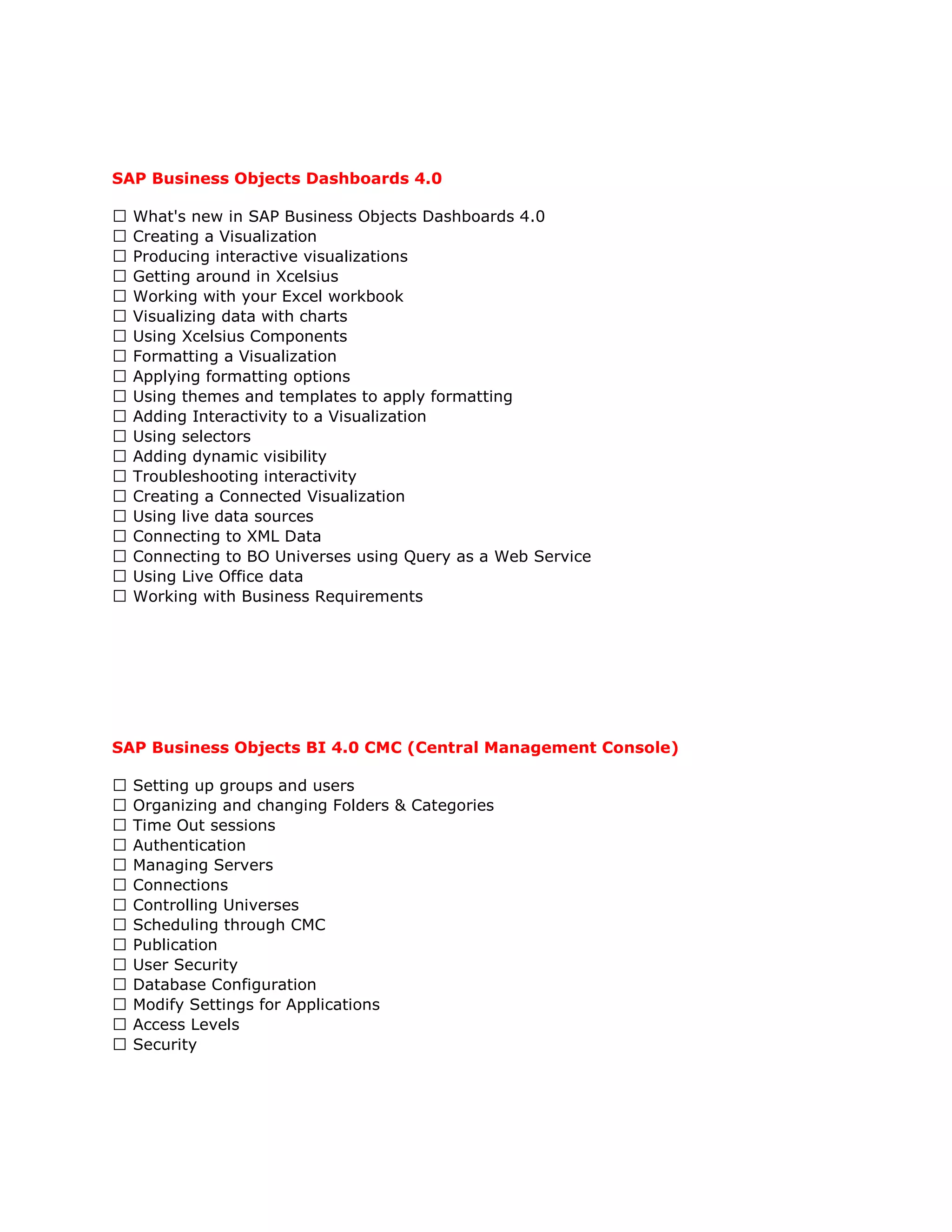 Sap business objects xir3.03.1, bi 4.0 & 4.1 training | PDF