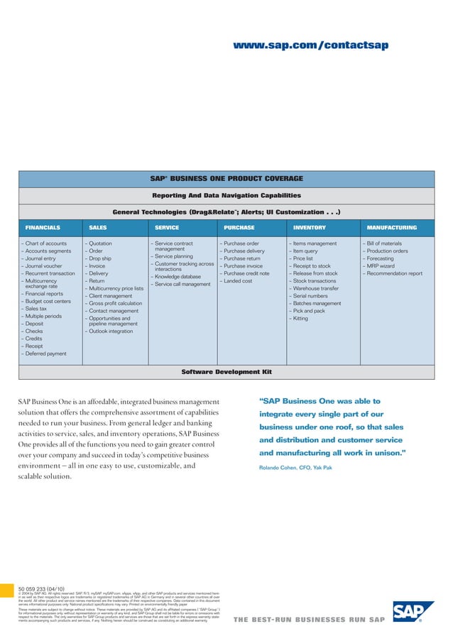 Sap Business One Brief Brochure | PDF