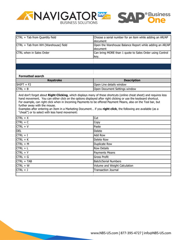 Sap business one keyboard shortcuts | PDF | Operating Systems ...