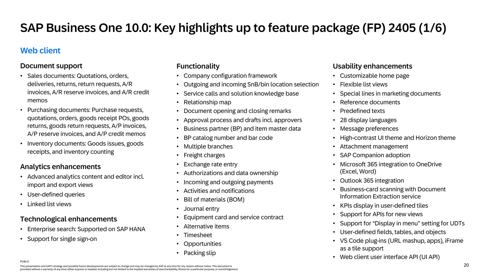SAP Business One Road Map - Novas Funcionalidades release 2024.05