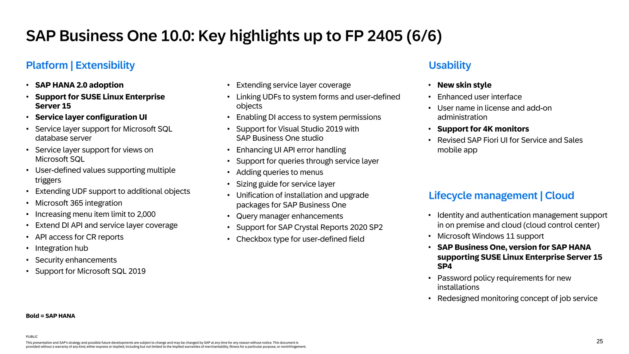 SAP Business One Road Map - Novas Funcionalidades release 2024.05