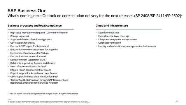SAP Business One Road Map - Novas Funcionalidades release 2024.05