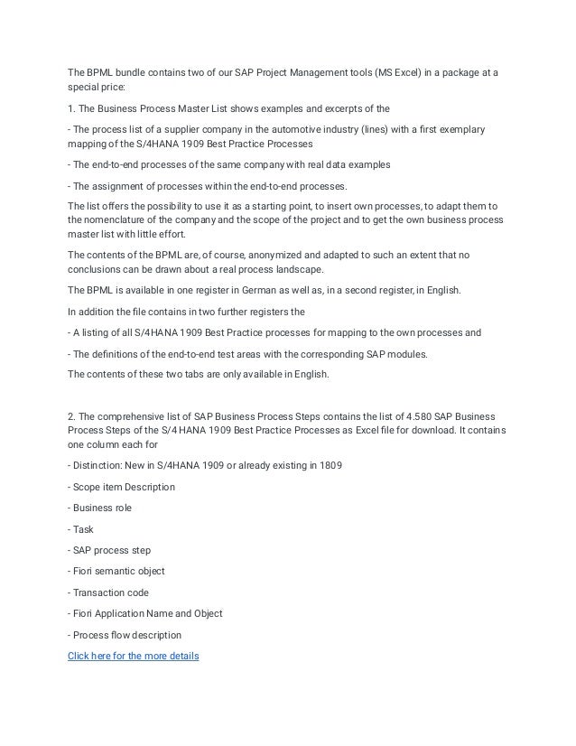 Sap business process steps and business process master list