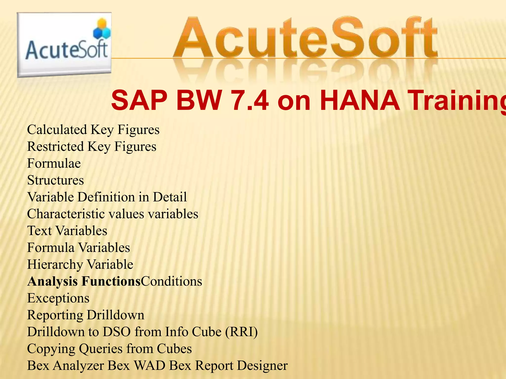 Sap bw 7.4 on hana training | PPT