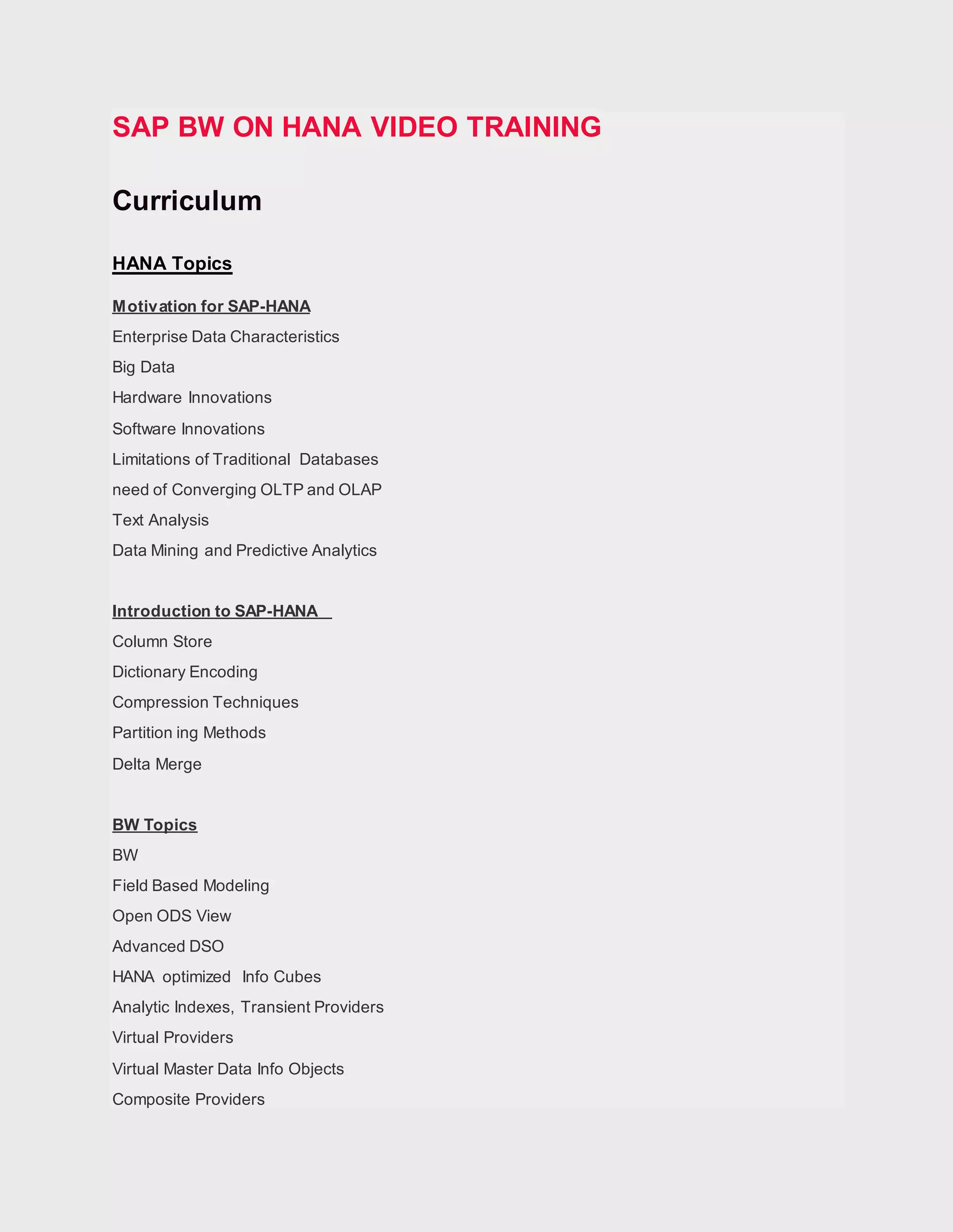 Sap bw on hana | PDF