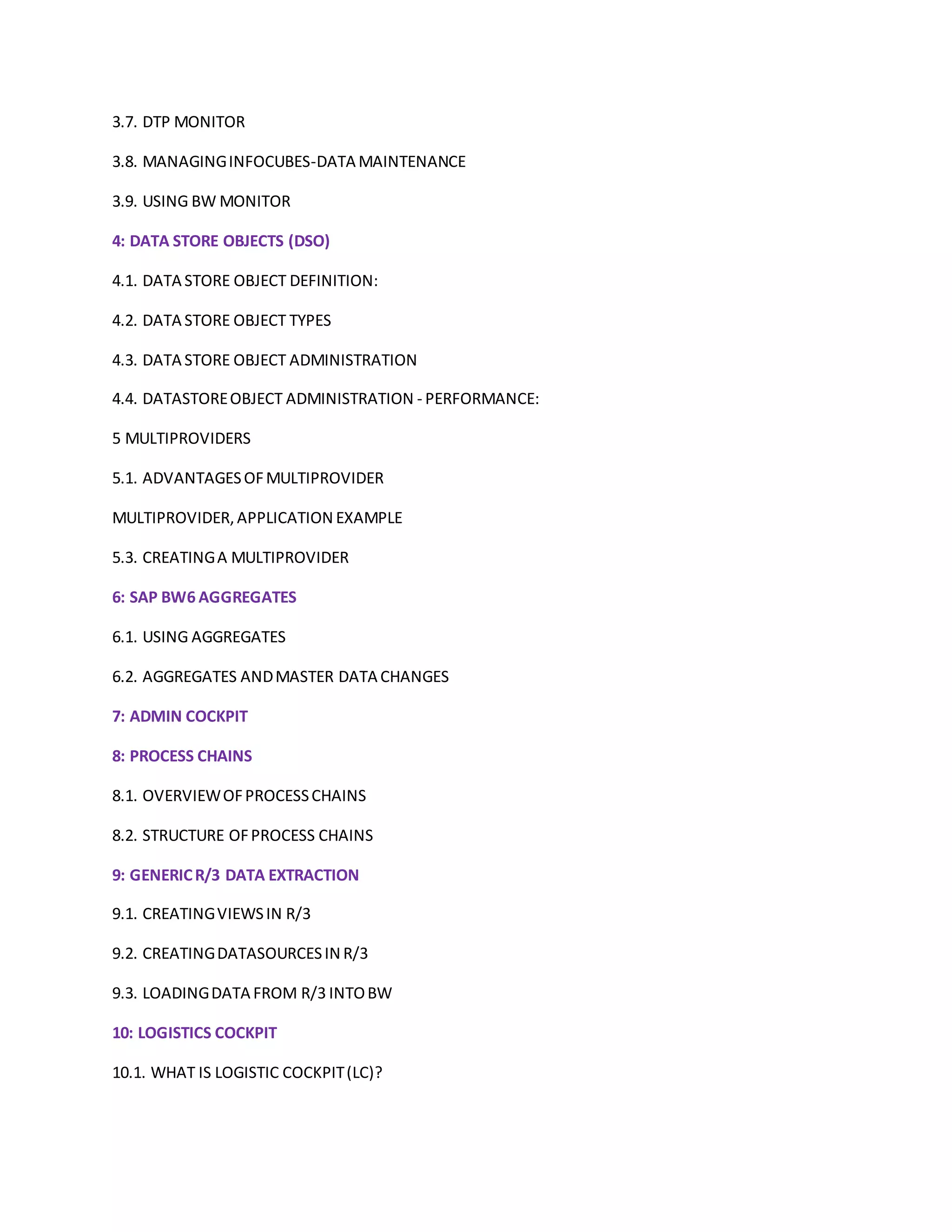 Sap bw table of contents for sap bi | DOCX