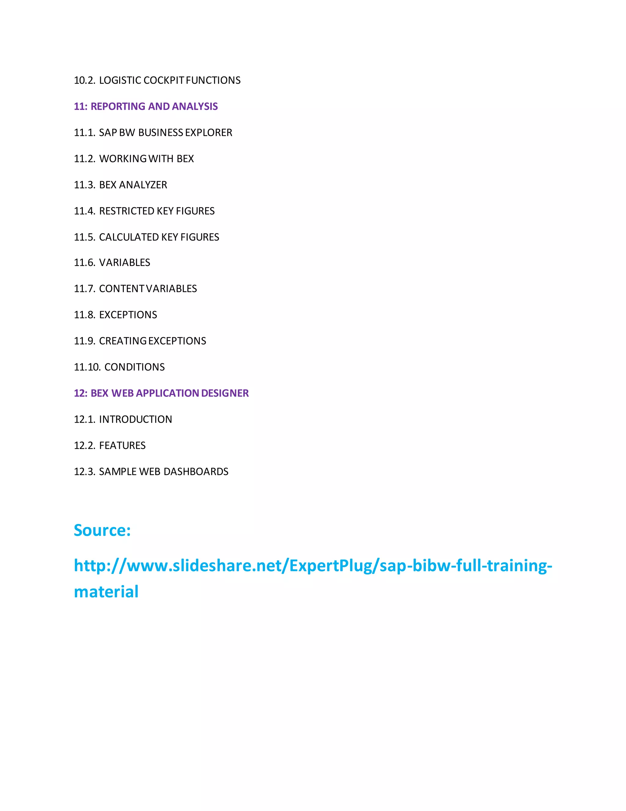 Sap bw table of contents for sap bi | PDF