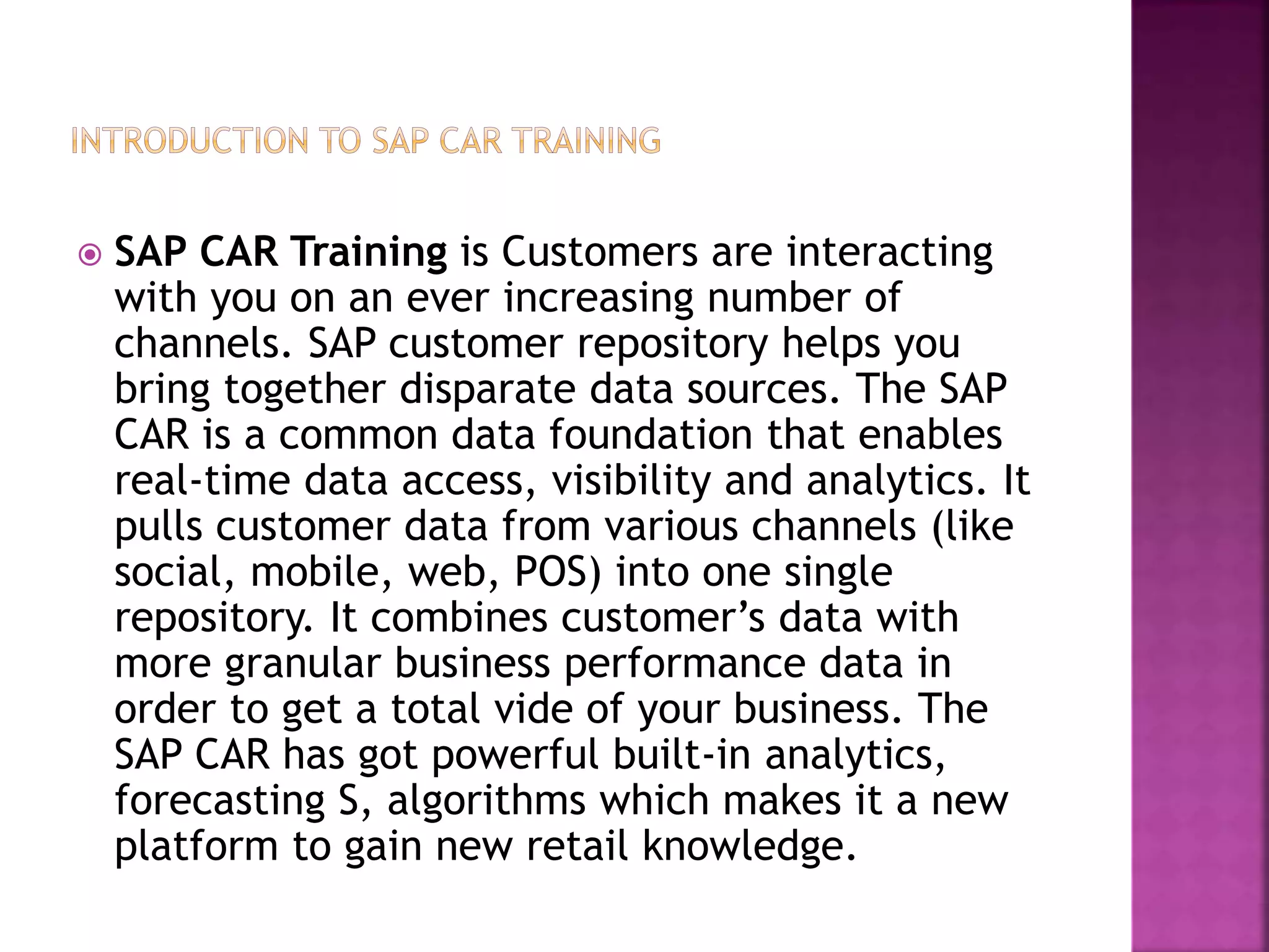 SAP CAR Training | Customer Activity Repository Online Training | PPTX