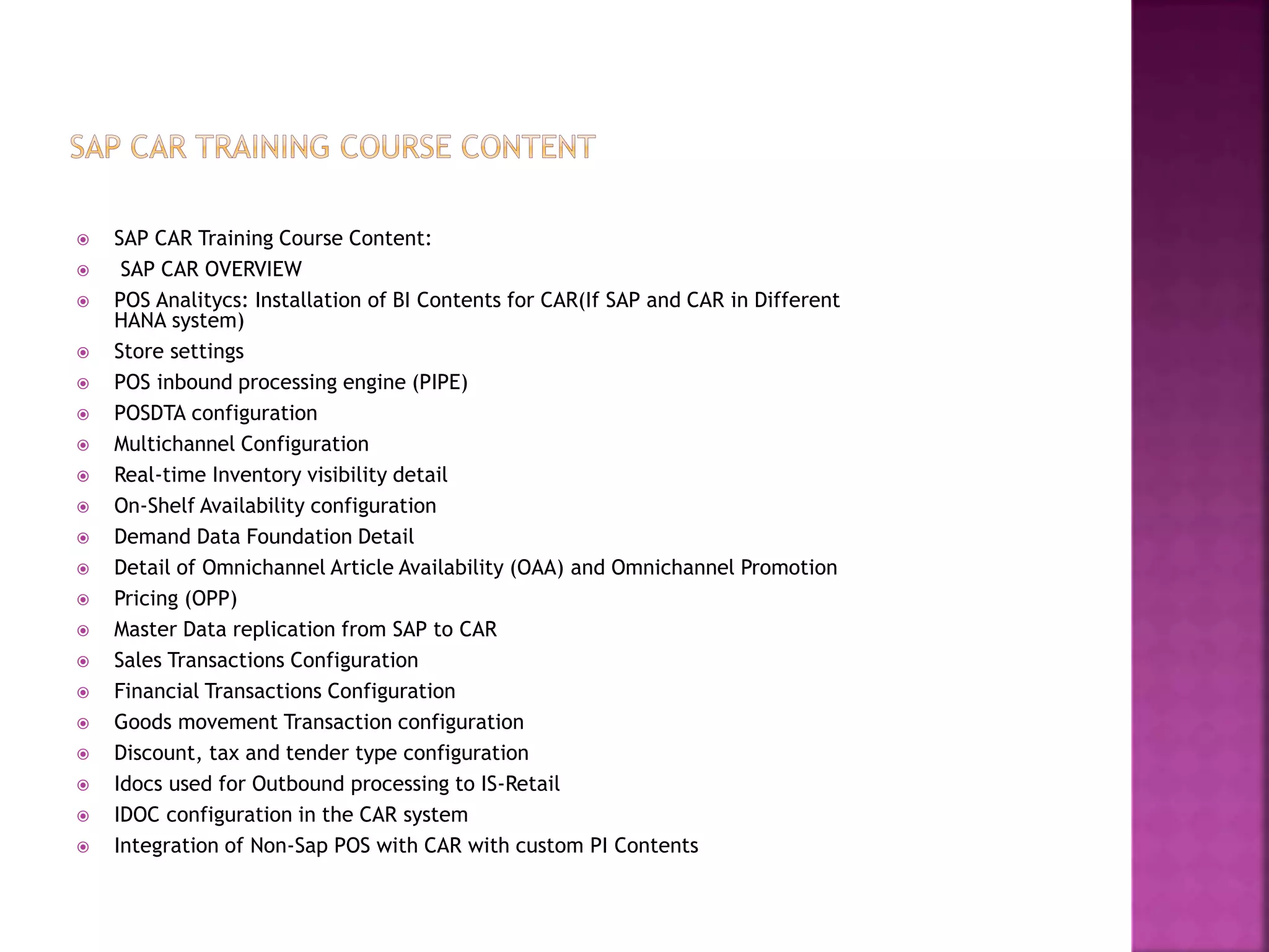 SAP CAR Training | Customer Activity Repository Online Training | PPTX