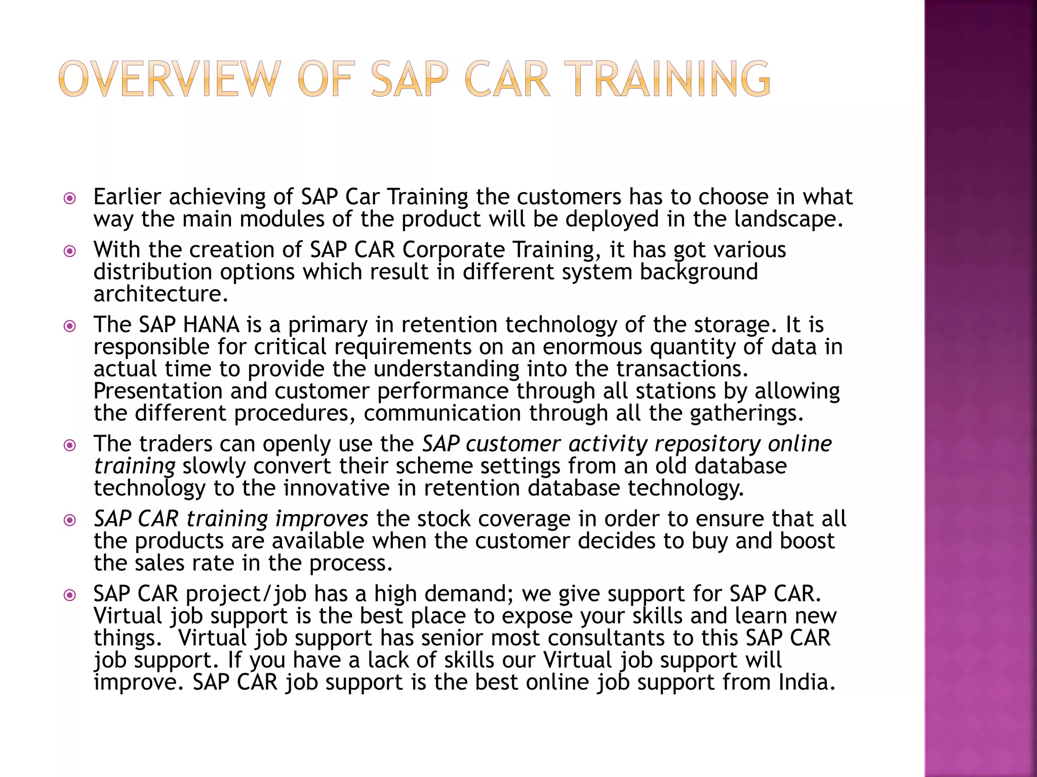 SAP CAR Training | Customer Activity Repository Online Training | PPTX