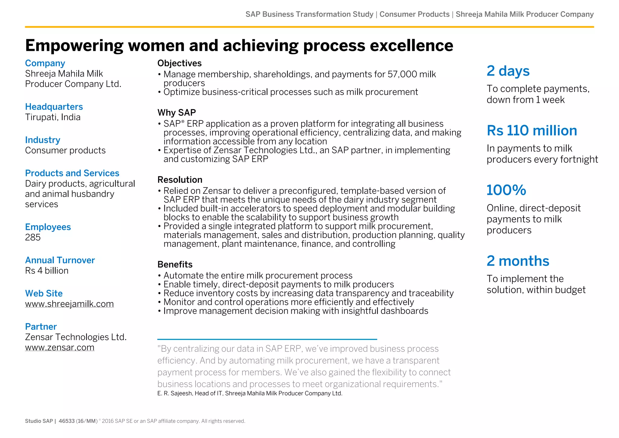 Sap case study - Empowering women and achieving process excellence ...