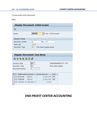 Sap co profit center accounting | PDF