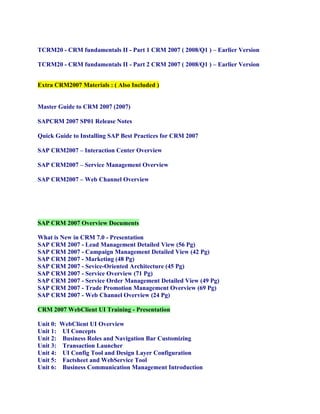 Sap crm2007 training courses | PDF