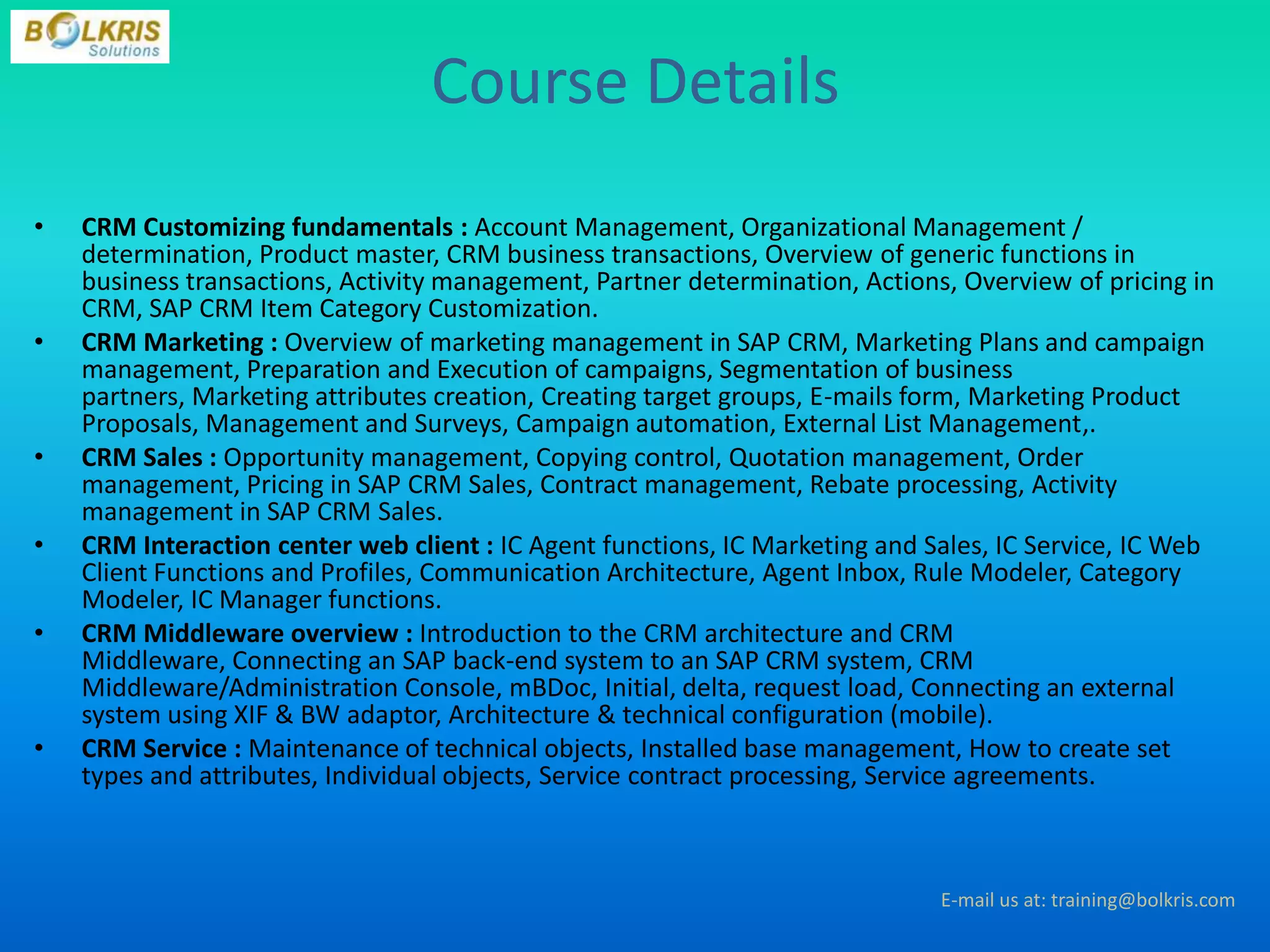 Sap Crm 7 0 Training Ppt