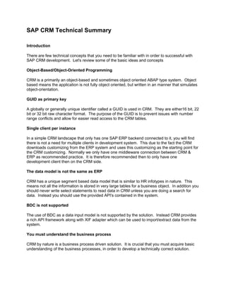 Sap crm technical summary | DOC