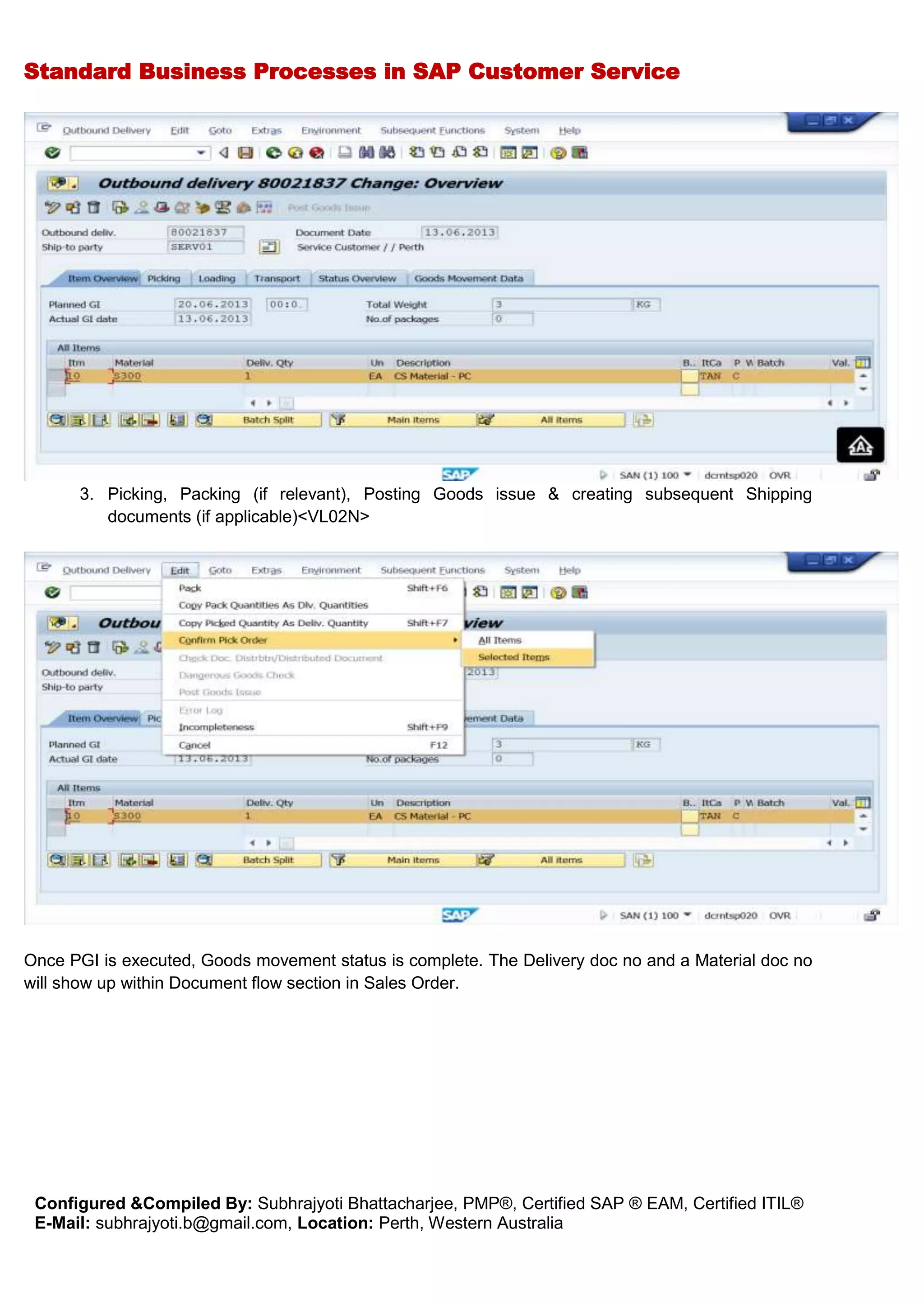 SAP Logistics - CS - Standard Process & Configuration document | DOCX