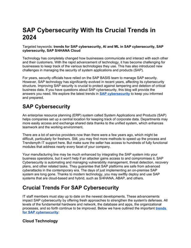 SAP Cybersecurity With Its Crucial Trends in 2024 (2).docx | Free Download