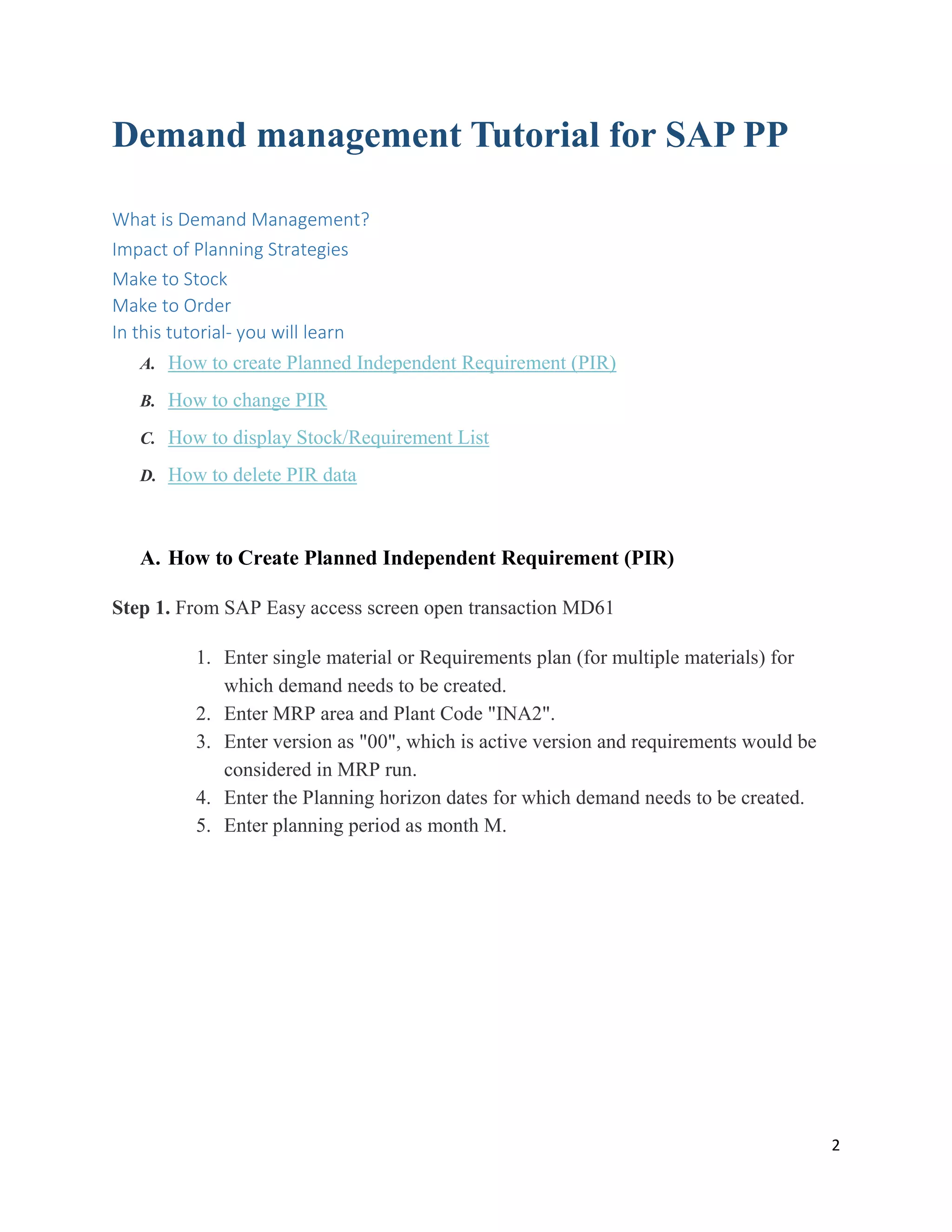 SAP Demand Management | PDF