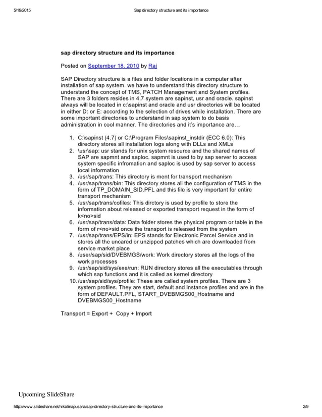Sap directory structure and its importance | PDF