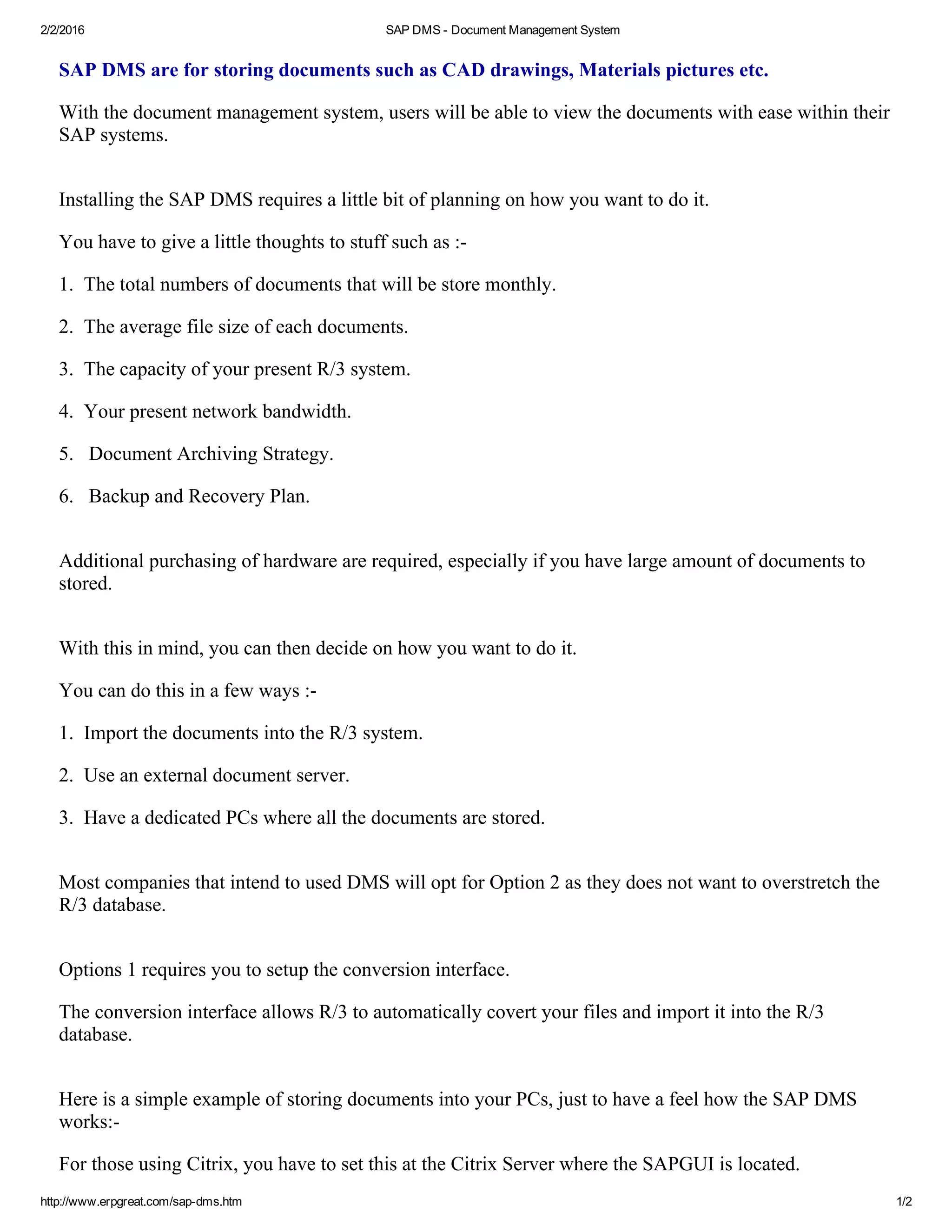 Sap dms document management system | PDF