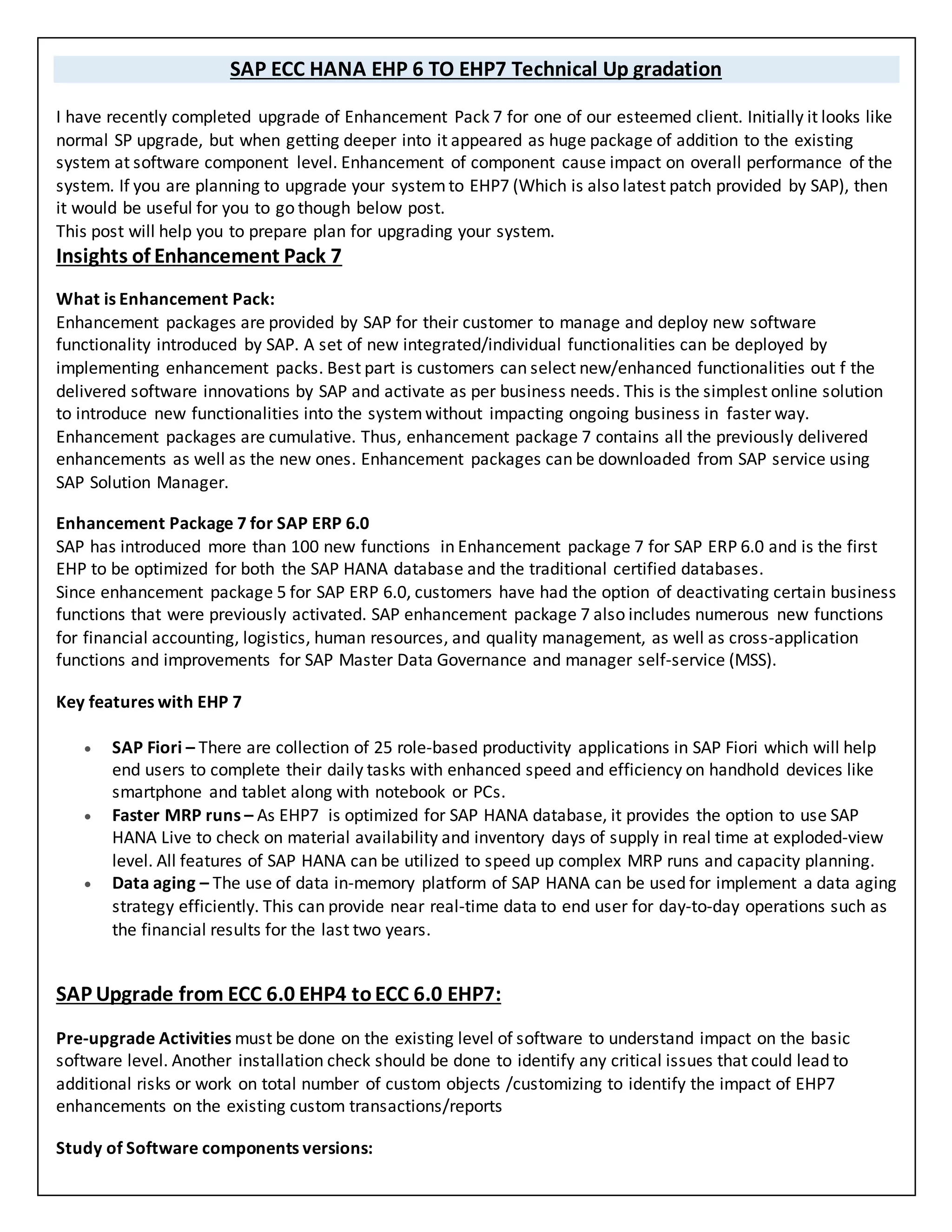 Sap ehp6 to ehp7 upgradation projects | DOC
