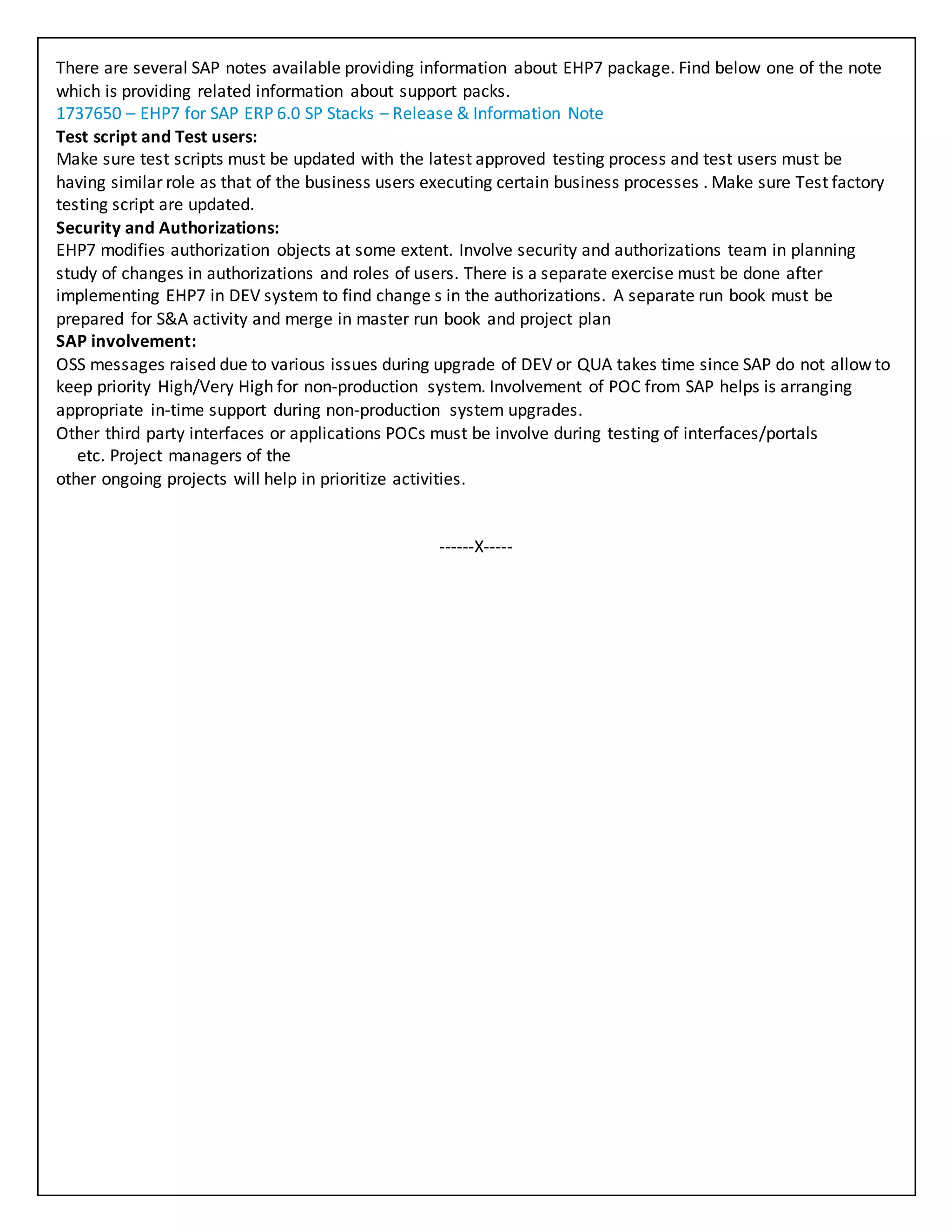 Sap ehp6 to ehp7 upgradation projects | DOC