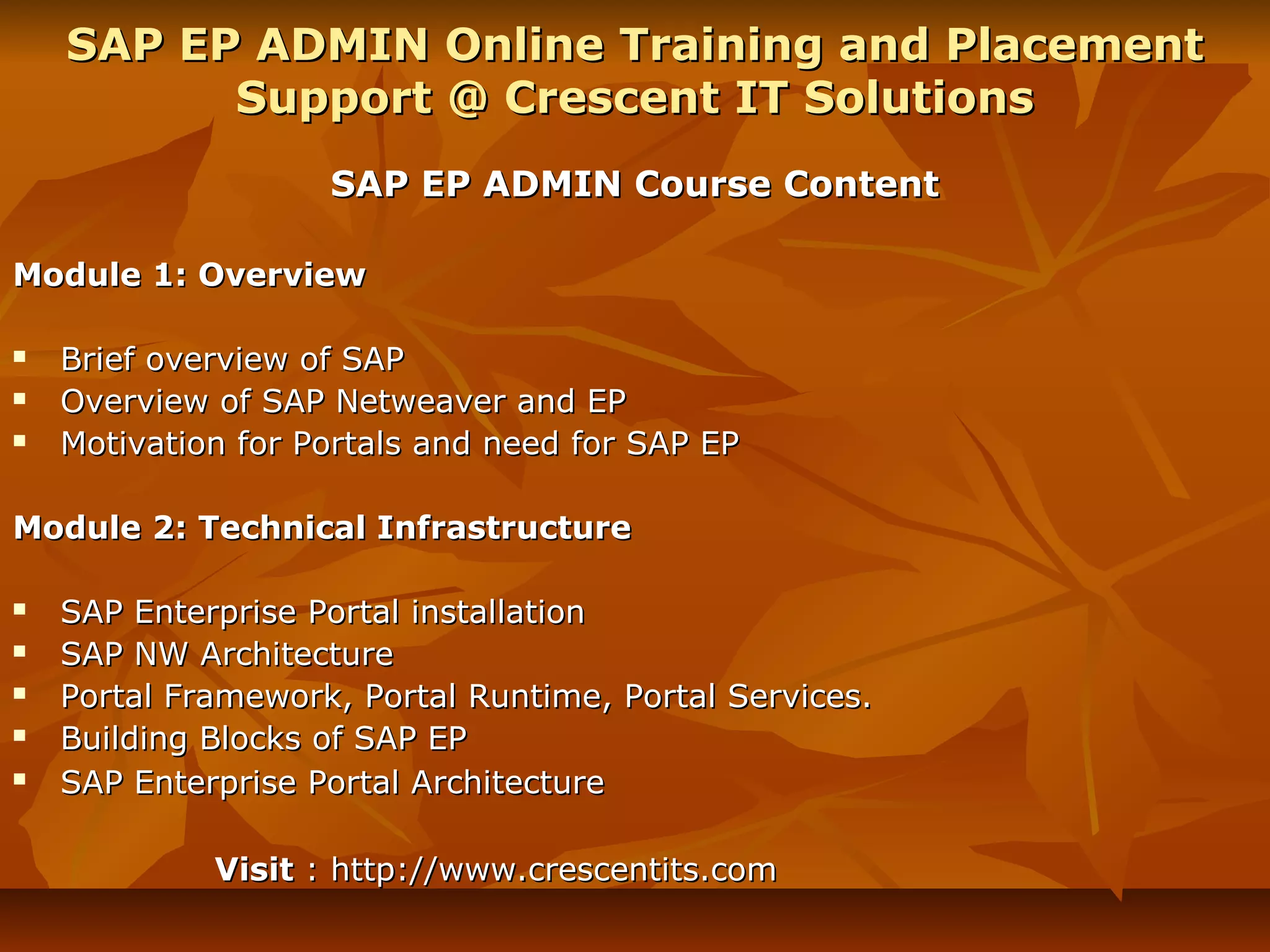 SAP EP ADMIN Online Training and Placement Support @ Crescent IT ...