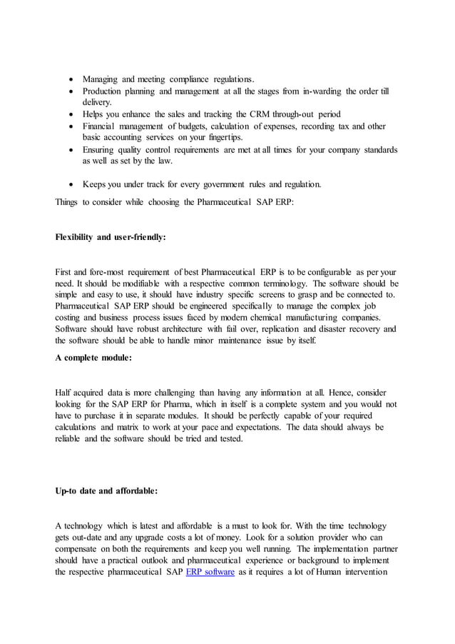 Sap erp for pharma | DOCX