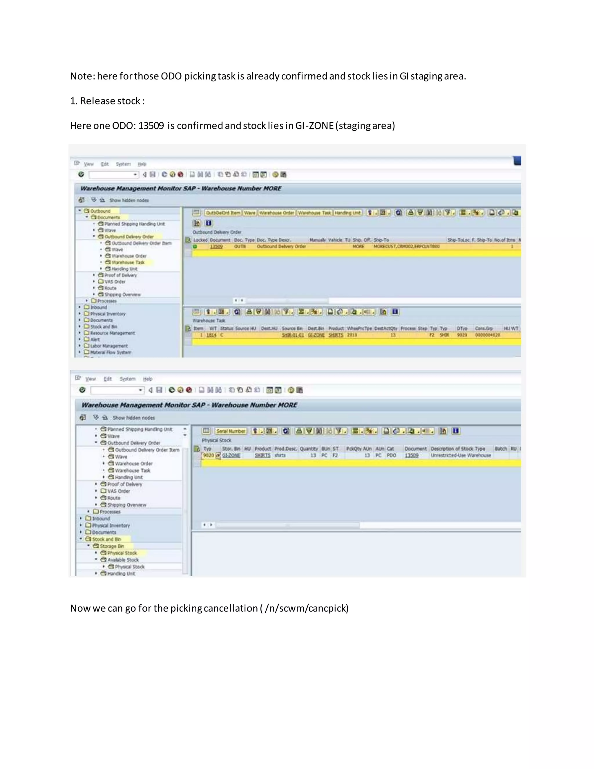 SAP EWM Pick Cancellation Process | DOCX