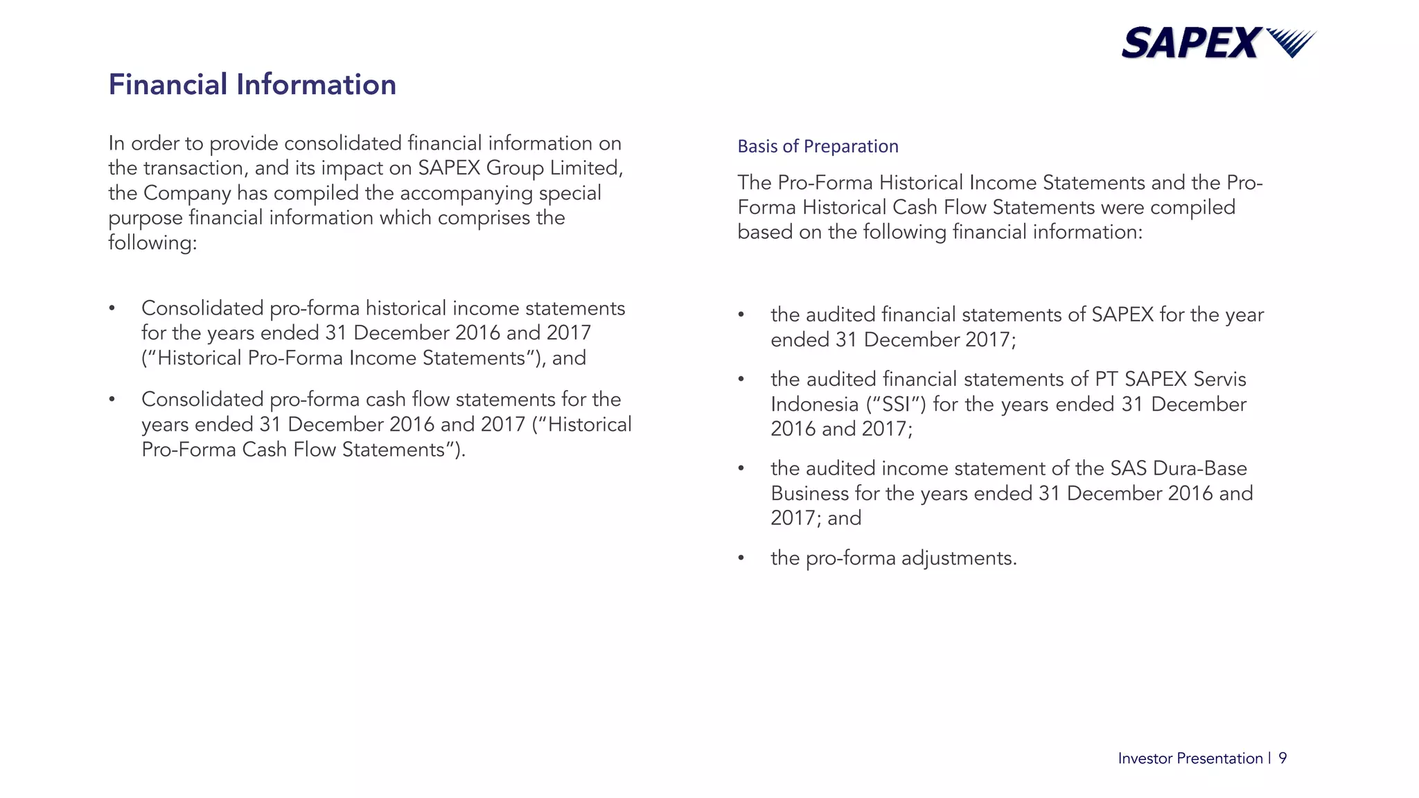 Sapex pitchbook september 2018 | PPT