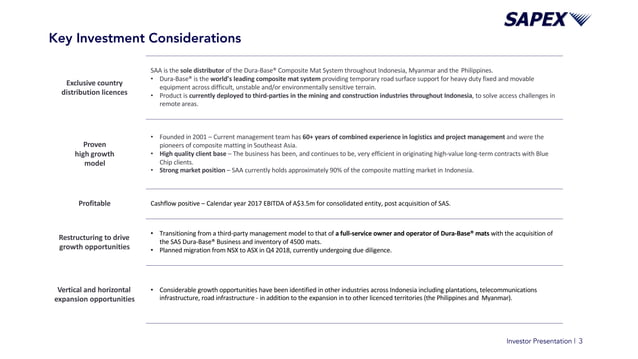 Sapex pitchbook september 2018 | PPT