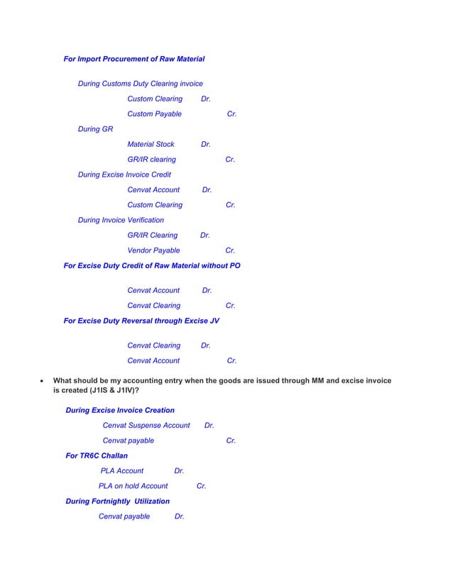 SAP FI CENVAT Entries | DOCX