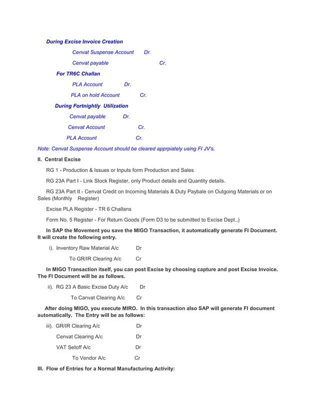 SAP FI CENVAT Entries | DOCX