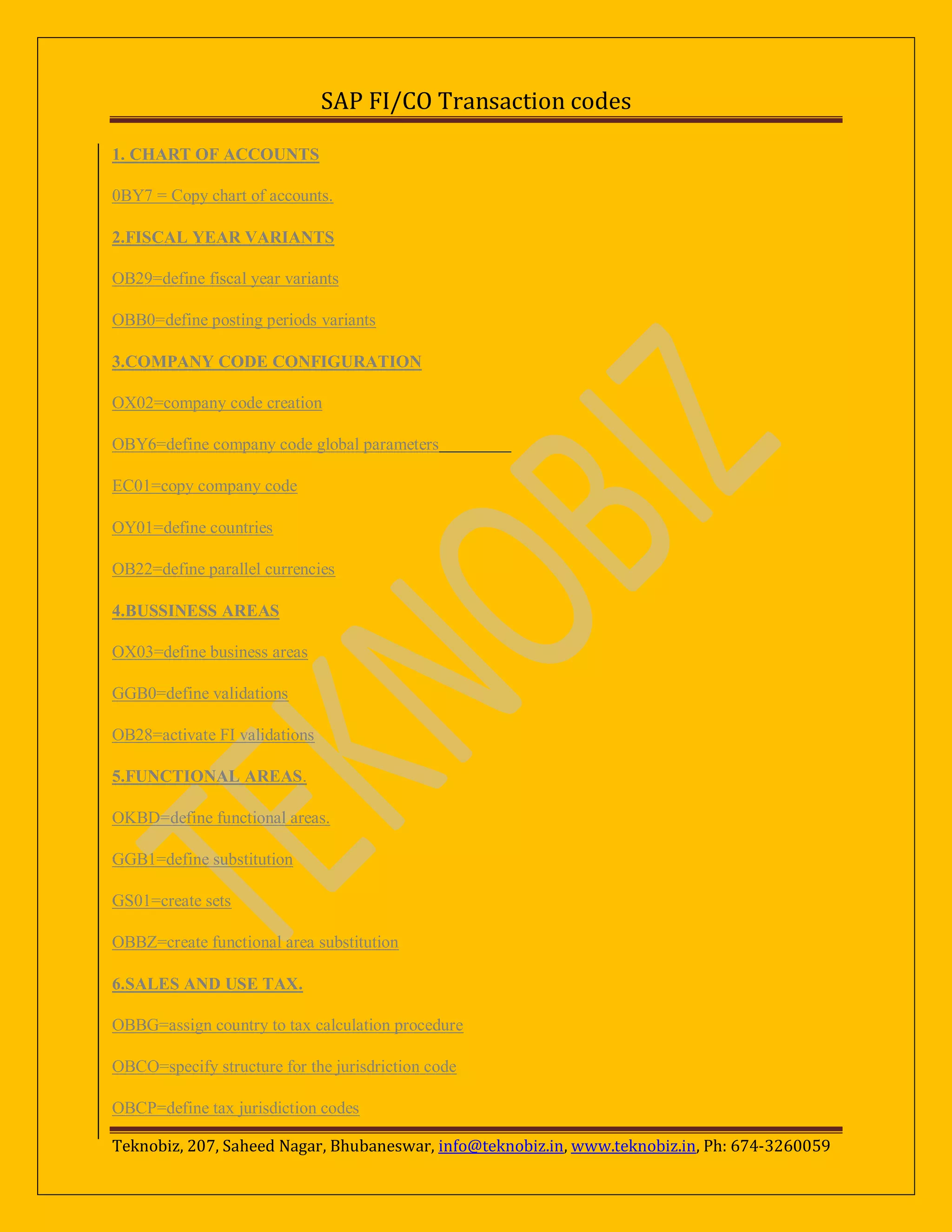 Sap fico t_codes | PDF