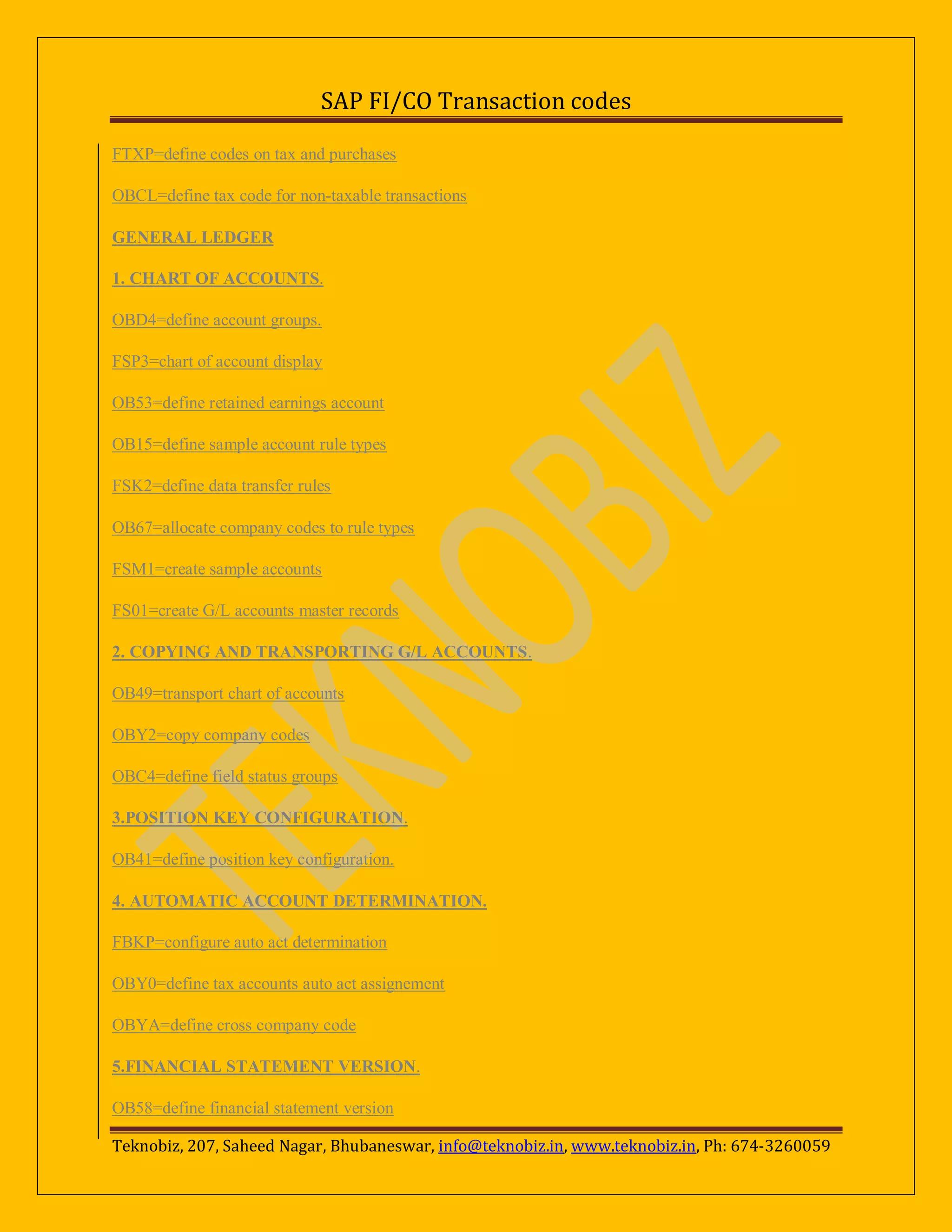 Sap fico t_codes | PDF