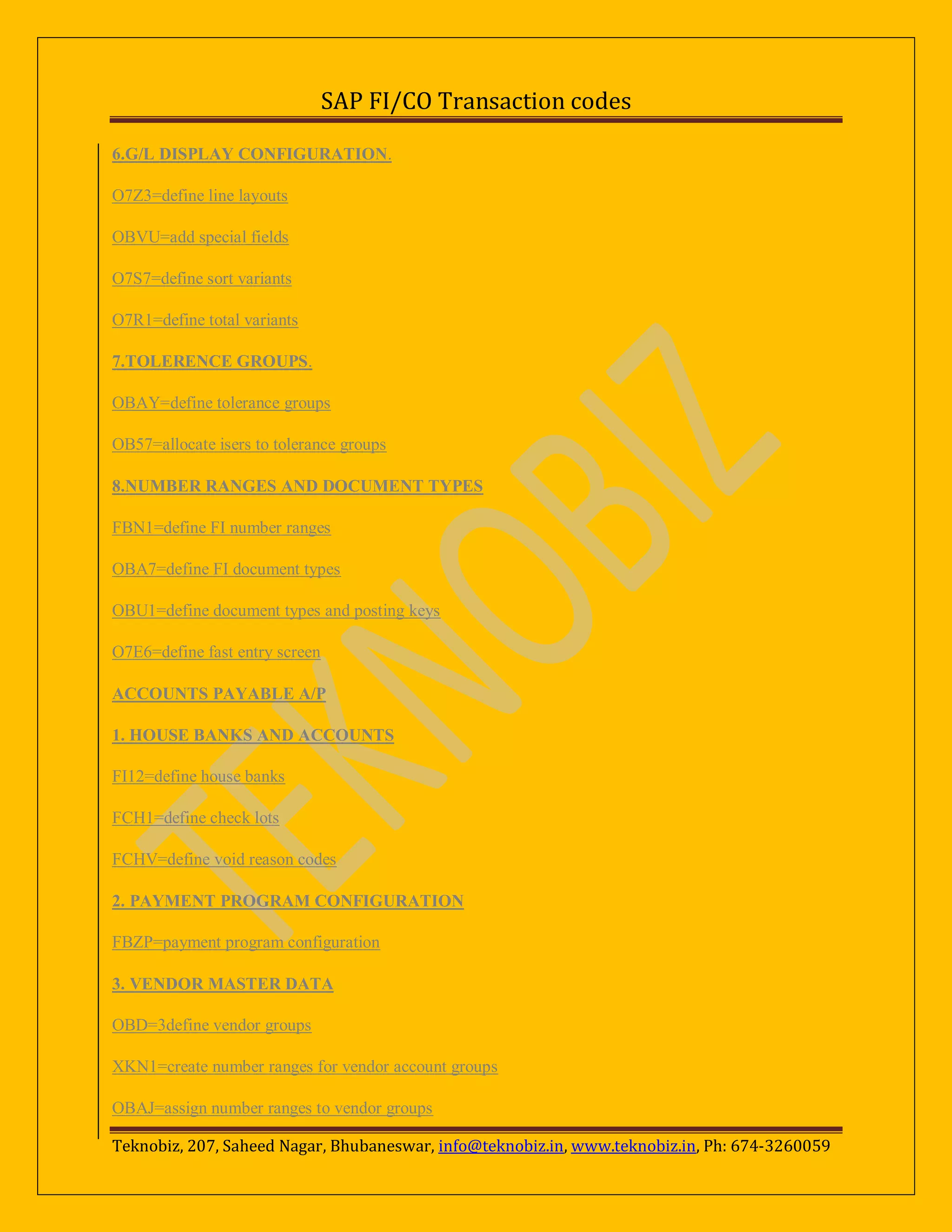 Sap fico t_codes | PDF
