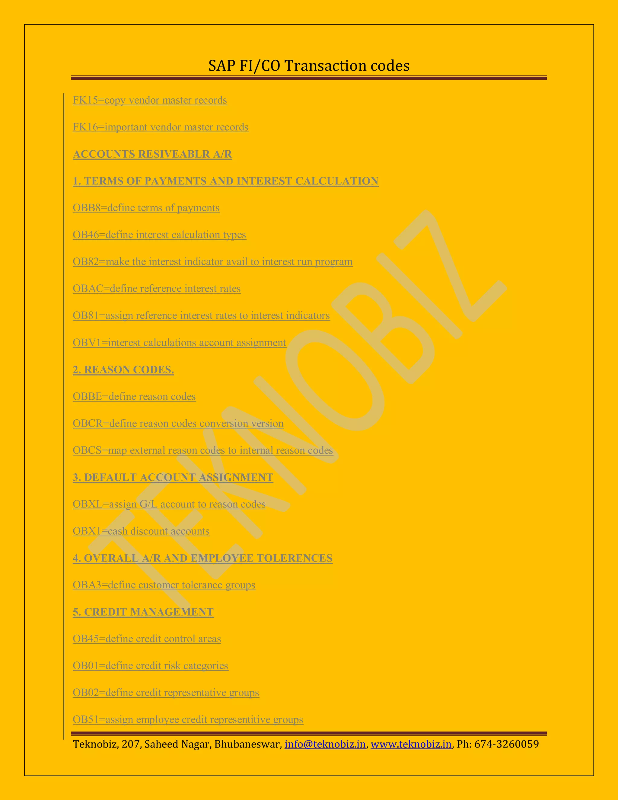 Sap fico t_codes | PDF