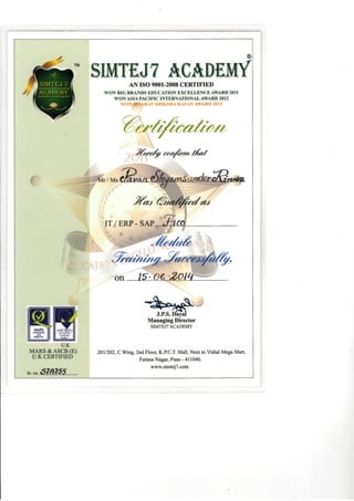 Sap FICO training certificate | PDF