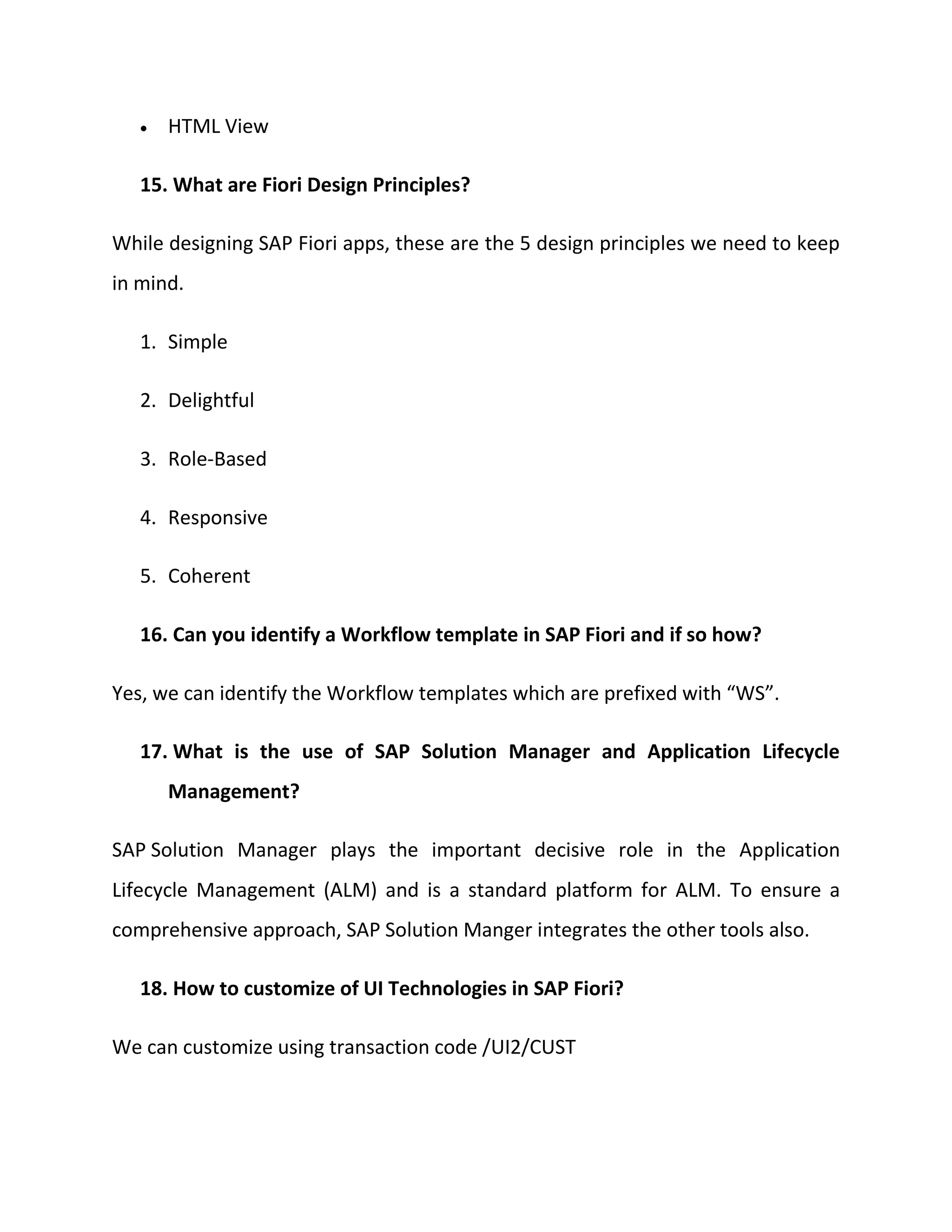 SAP Fiori Interview Q& A - IQ Online Training | PDF