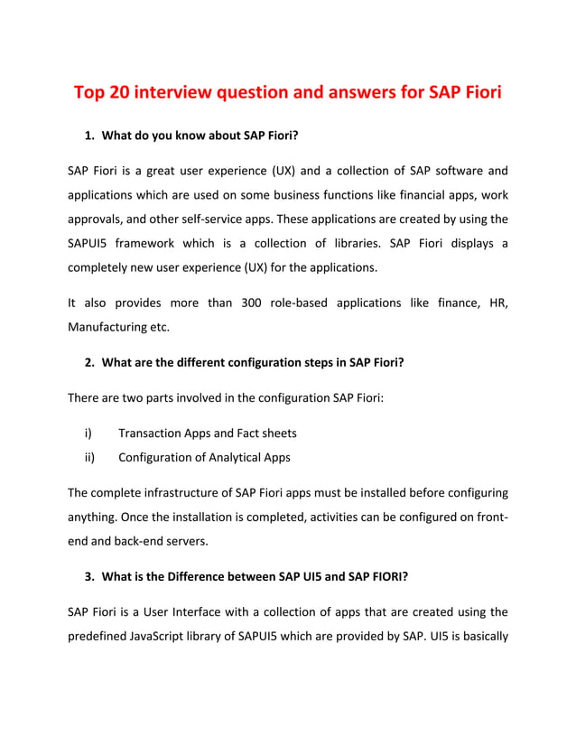 SAP Fiori Interview Q& A - IQ Online Training | PDF