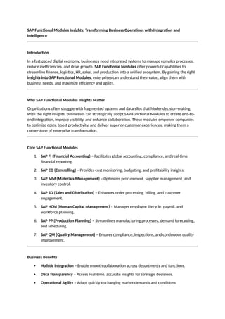 SAP Functional Modules for Smart insights | DOCX