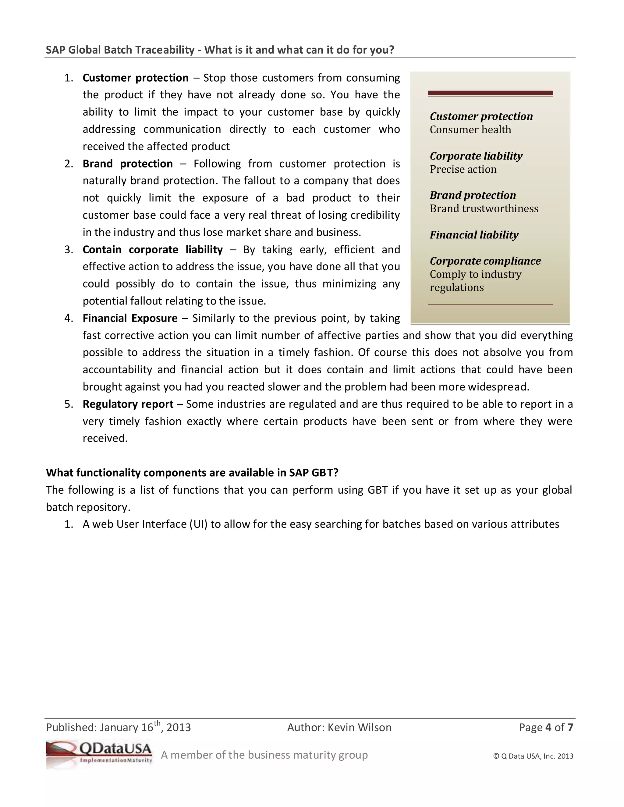 Sap Global Batch Traceability What Is It And What Can It Do For You Pdf Recalls