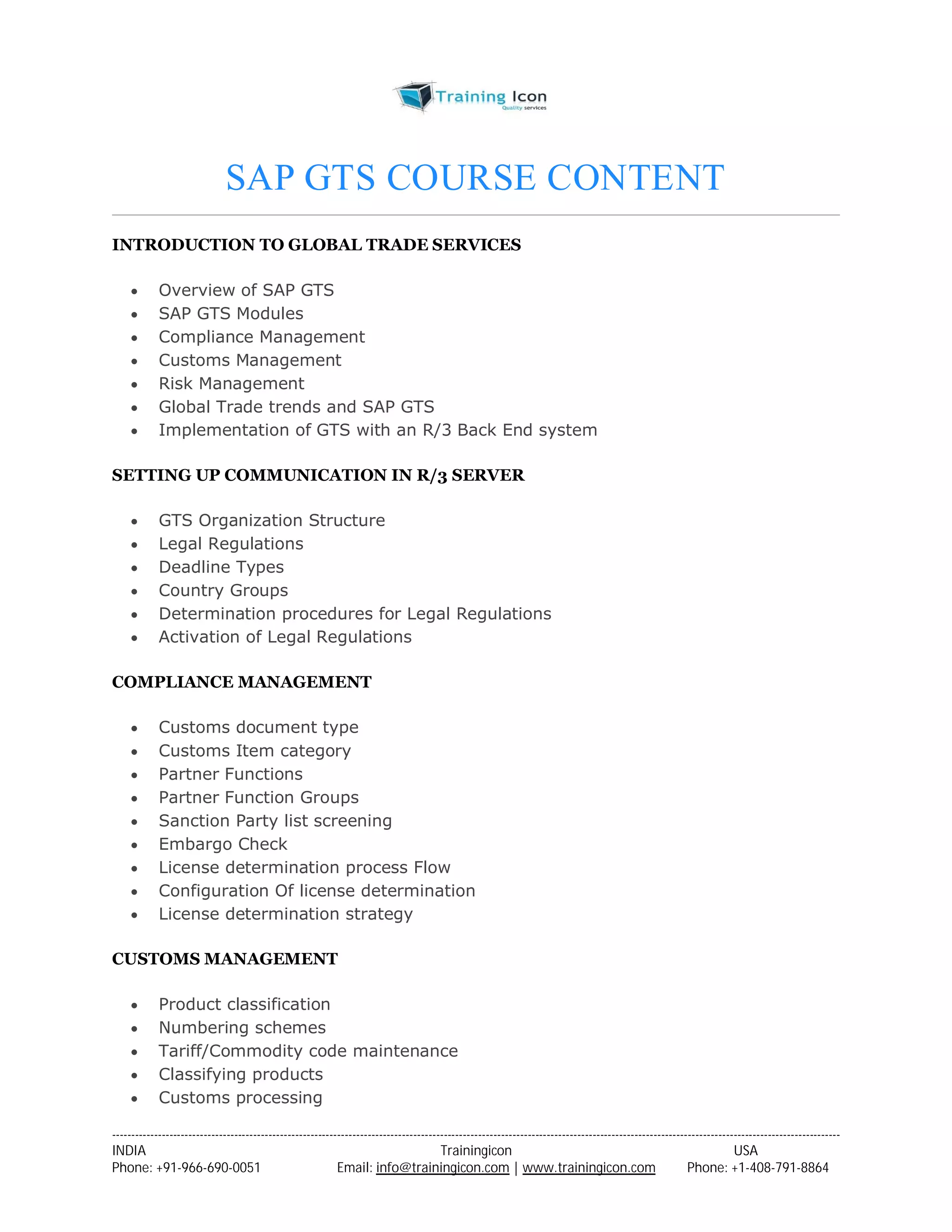 SAP GTS ONLINE TRAINING | PDF