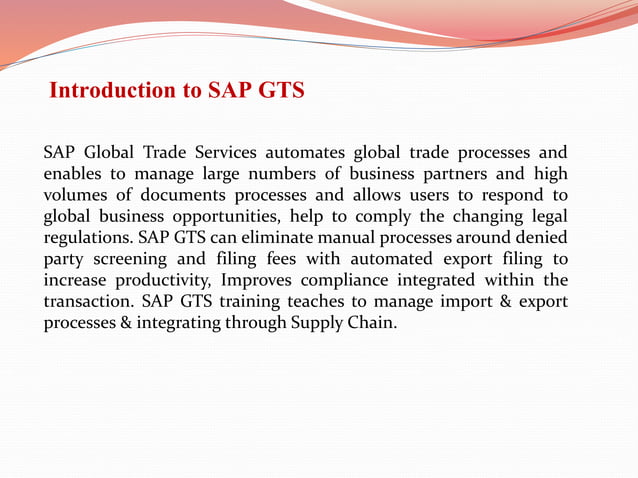 SAP GTS Training | PPTX | Business | Business and Finance