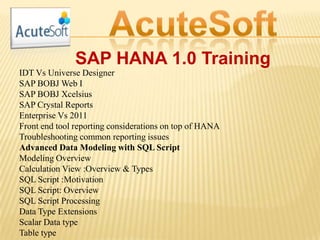 Sap hana 1.0 training | PPT