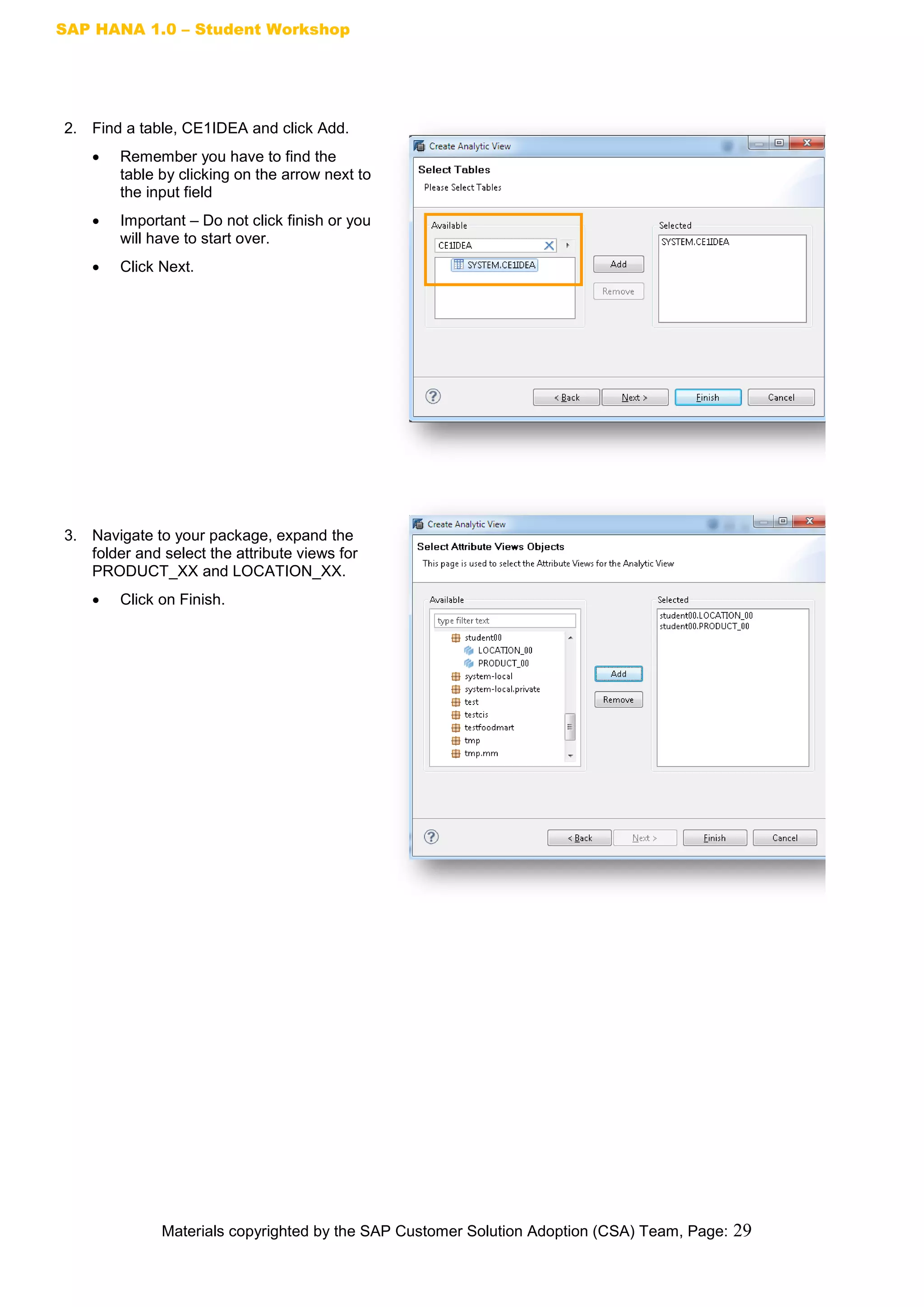 Sap hana 1.0 training exercise manual | PDF