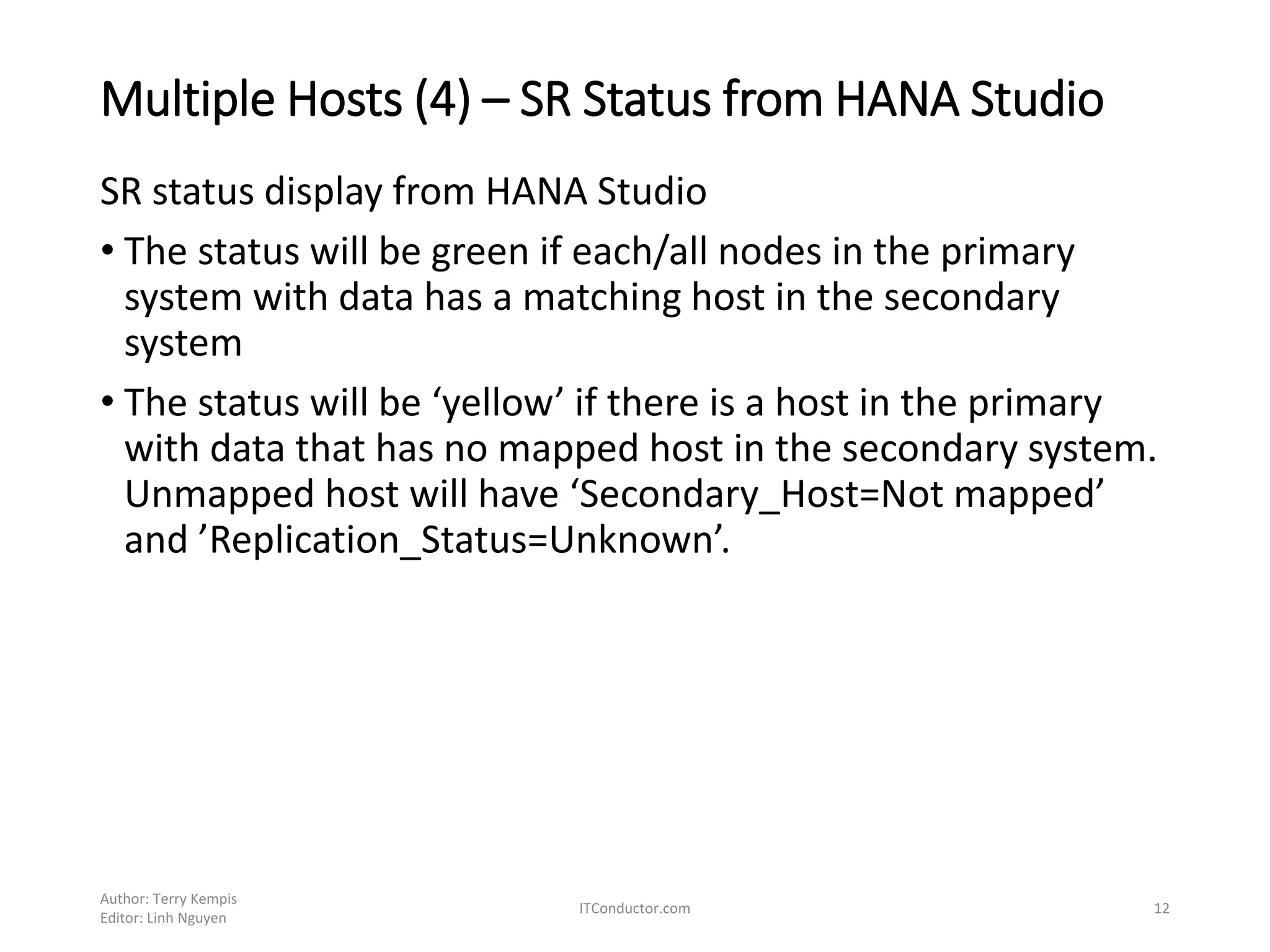 SAP HANA System Replication - Setup, Operations and HANA Monitoring | PDF